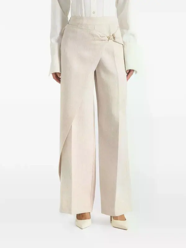 Manière De Voir Green Wrap Tailored Trousers With Gold Hardware - Neutrals