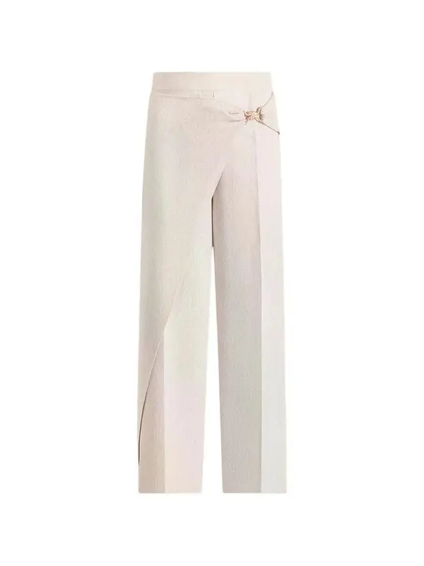 Manière De Voir Green Wrap Tailored Trousers With Gold Hardware - Neutrals