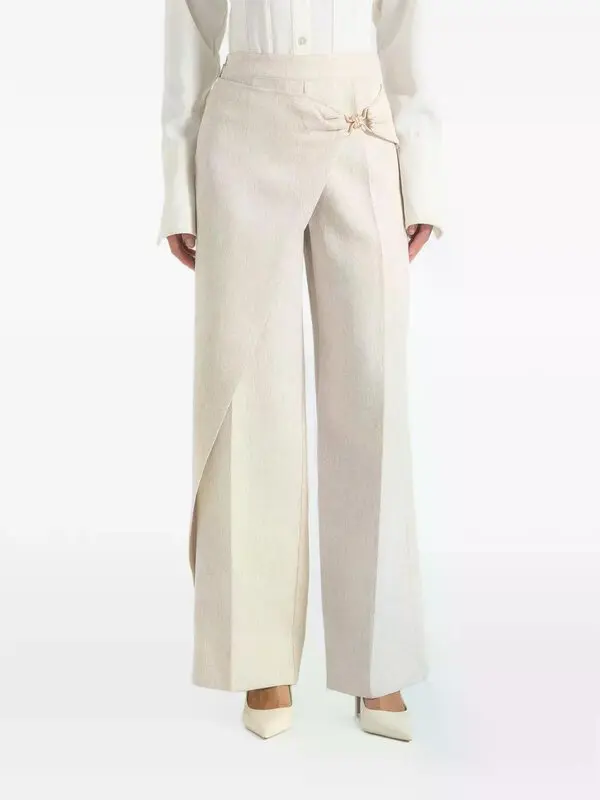 Manière De Voir Green Wrap Tailored Trousers With Gold Hardware - Neutrals