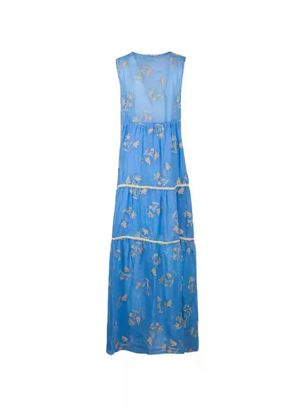 Pho Firenze Floral Pattern Tiered Maxi Dress - Blue