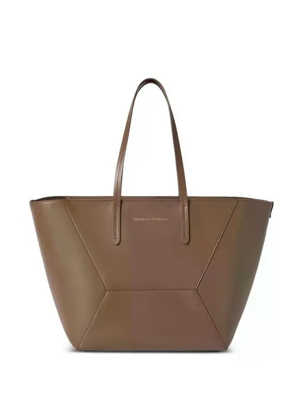 Brunello Cucinelli Calfskin Bc Duo Bag With Monili Embellishment - Brown