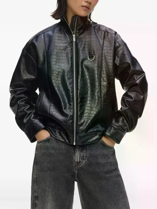 Karl Lagerfeld Karlism Croc-effect Bomber Jacket - Black