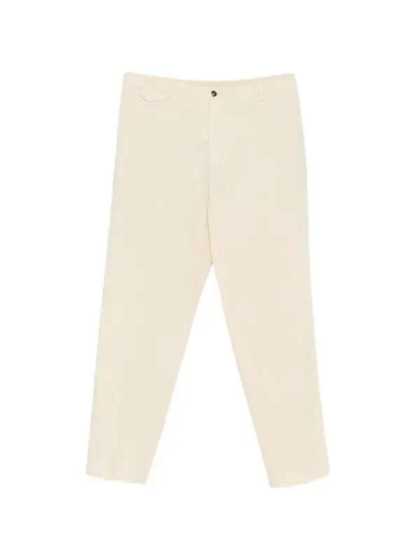 DELL'OGLIO Cream Beige Belt Loops Front Button Trousers