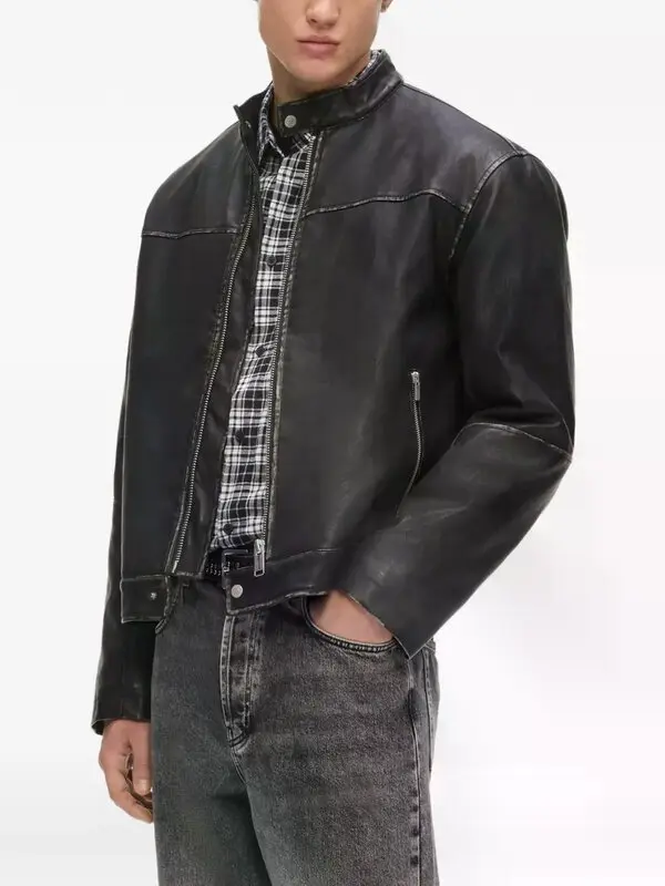 Karl Lagerfeld Distressed Slogan Print Zip-up Jacket