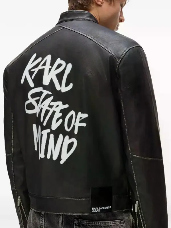 Karl Lagerfeld Distressed Slogan Print Zip-up Jacket