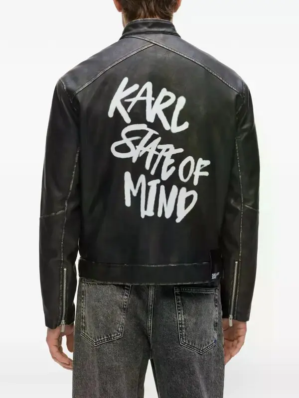 Karl Lagerfeld Distressed Slogan Print Zip-up Jacket