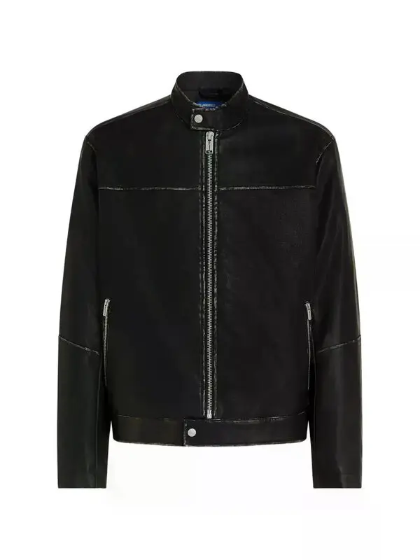 Karl Lagerfeld Distressed Slogan Print Zip-up Jacket - Black