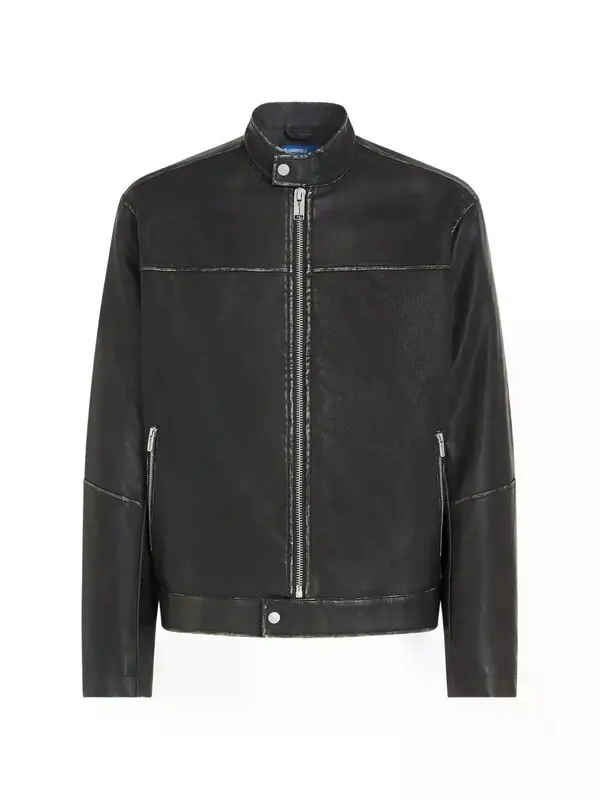 Karl Lagerfeld Distressed Slogan Print Zip-up Jacket - Black
