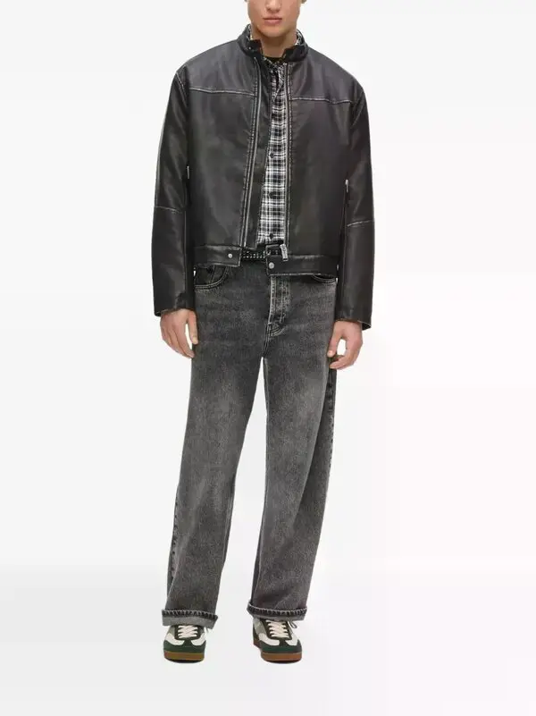 Karl Lagerfeld Distressed Slogan Print Zip-up Jacket