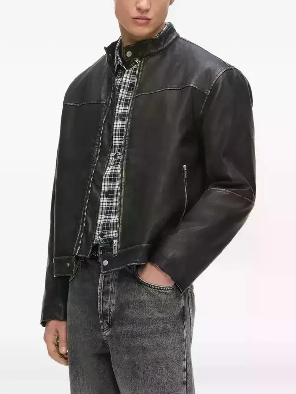 Karl Lagerfeld Distressed Slogan Print Zip-up Jacket