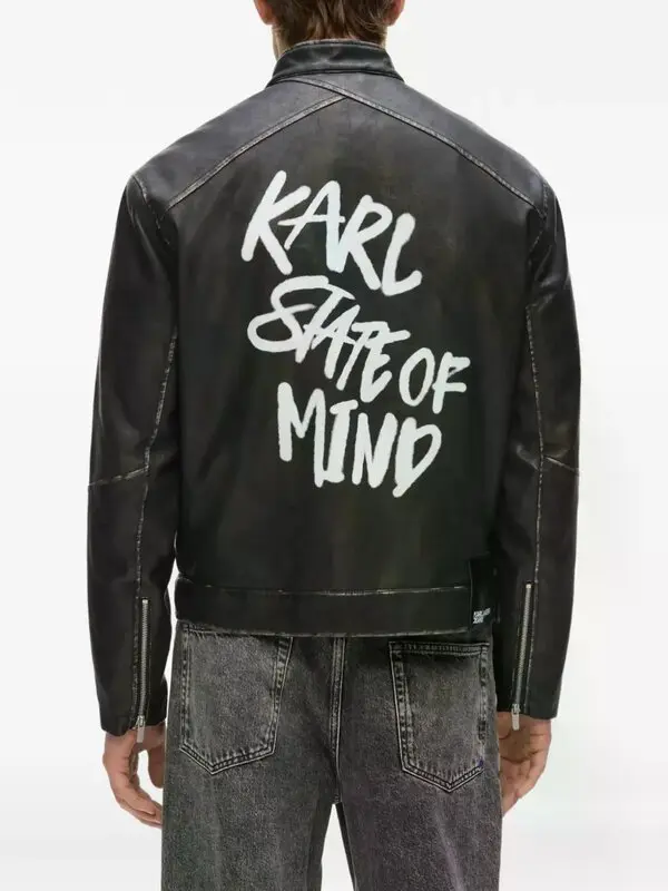 Karl Lagerfeld Distressed Slogan Print Zip-up Jacket