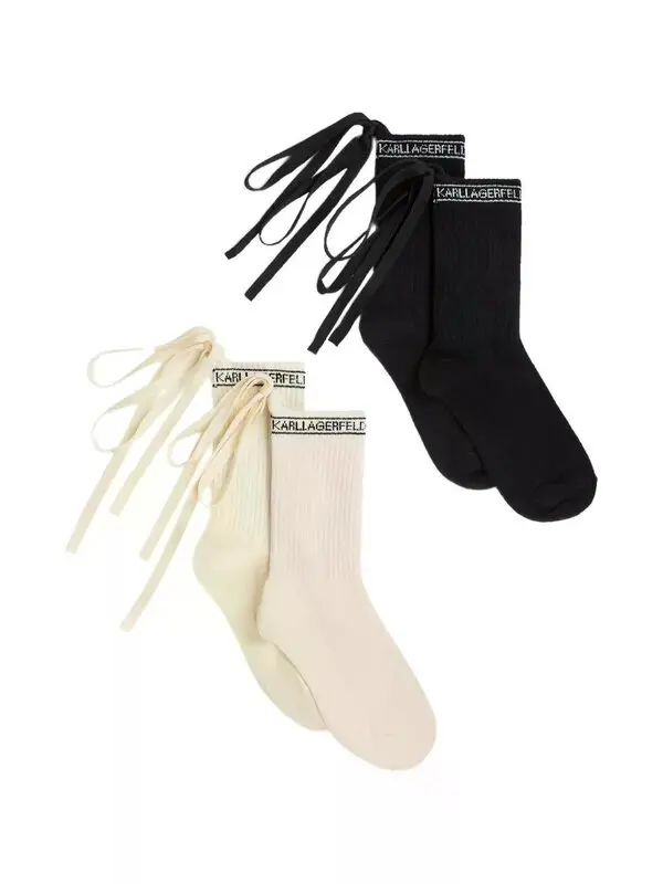 Karl Lagerfeld Ribbed Lace-up Socks Set Of Two - Black