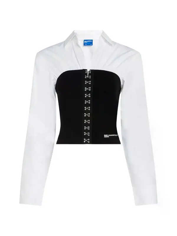 Karl Lagerfeld Cropped Hook-and-eye Poplin Blouse - White