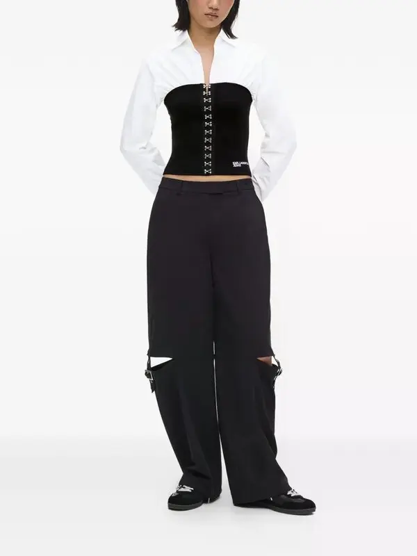 Karl Lagerfeld Cropped Hook-and-eye Poplin Blouse