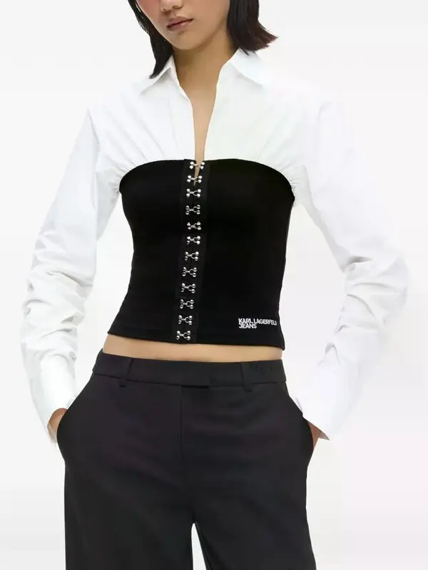 Karl Lagerfeld Cropped Hook-and-eye Poplin Blouse
