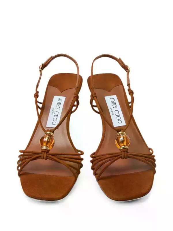 JIMMY CHOO Lova 50 Tan Mix Suede Sandals With Beads