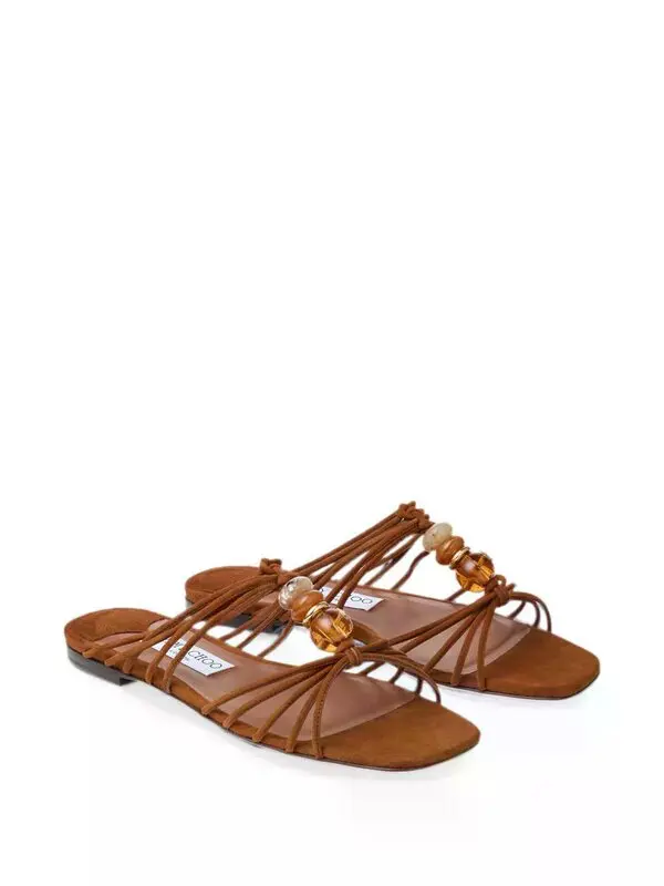 JIMMY CHOO Lova Mule Flat In Suede With Hand-knotted Embellishment