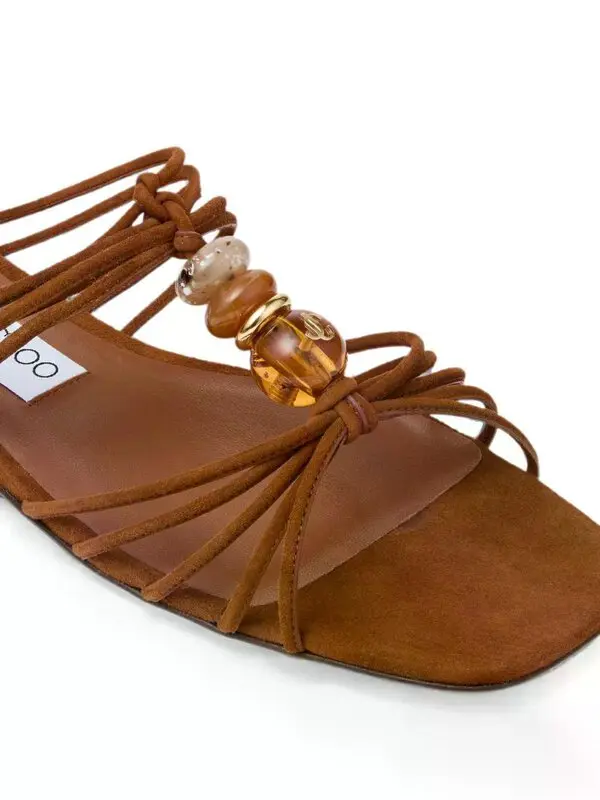 JIMMY CHOO Lova Mule Flat In Suede With Hand-knotted Embellishment