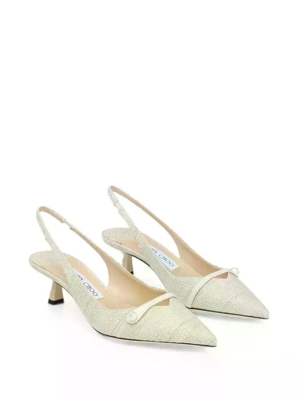 JIMMY CHOO Amita 45 Raffia Slingback Pumps - Neutrals