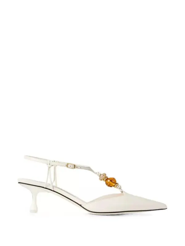 JIMMY CHOO Lauri 50 Nappa Leather Slingback Pumps With Resin Beads - White