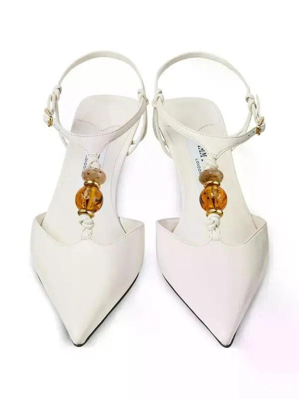 JIMMY CHOO Lauri 50 Nappa Leather Slingback Pumps With Resin Beads - White