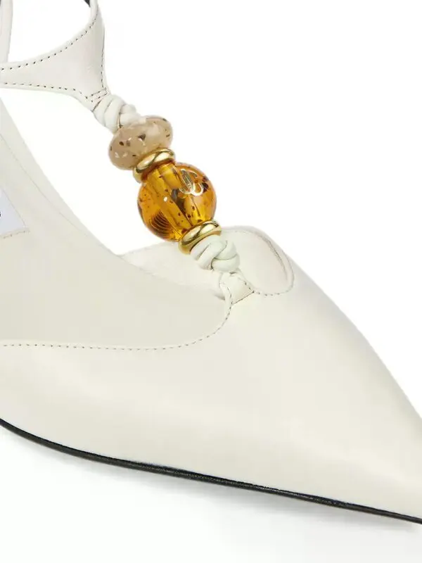 JIMMY CHOO Lauri 50 Nappa Leather Slingback Pumps With Resin Beads - White