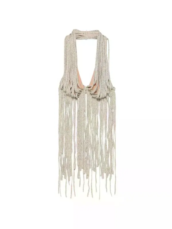RAME Fringe-trimmed Halter-neck Top - Gold
