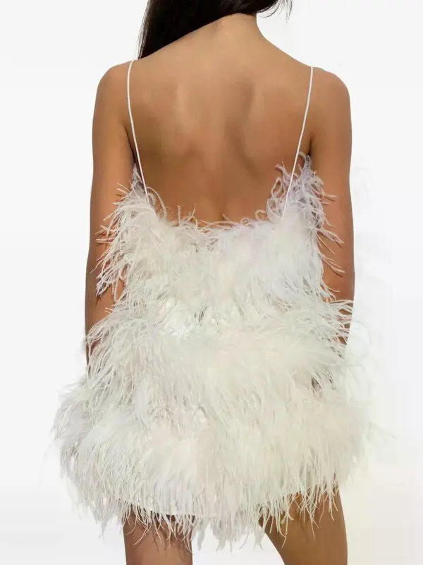 Oseree Feather-embellished Satin Mini Dress