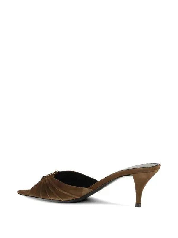 Saint Laurent Ruched Leather Mules - Brown