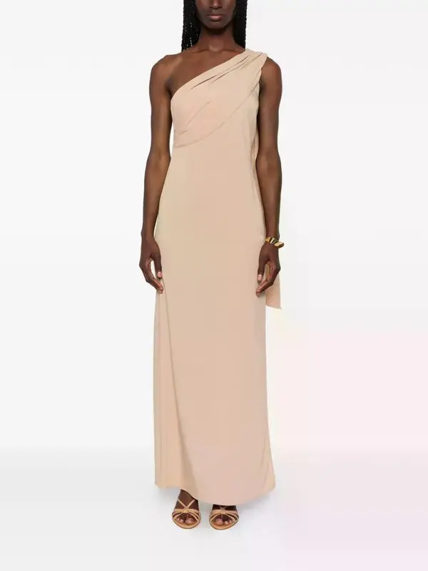 CARLA G. Beige Pleated Maxi Dress