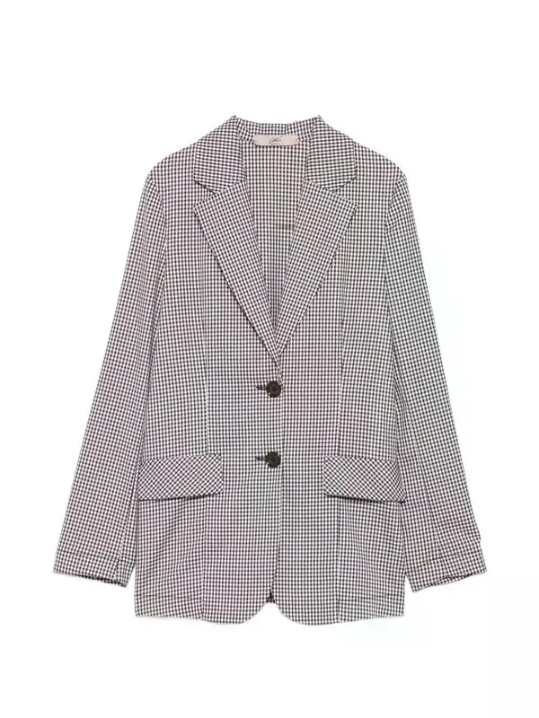 CARLA G. Gingham Check Notched Lapel Jacket - Brown