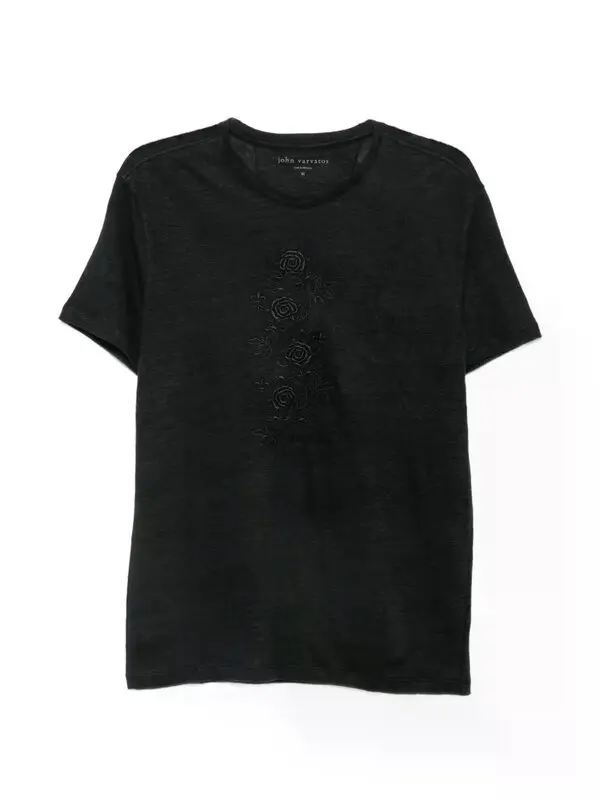 John Varvatos Floral-embroidered Crew-neck T-shirt - Black