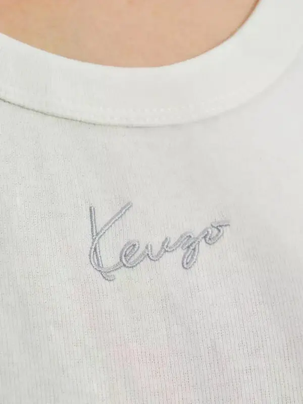 Kenzo Signature Logo Embroidered Cotton Tank Top - Neutrals