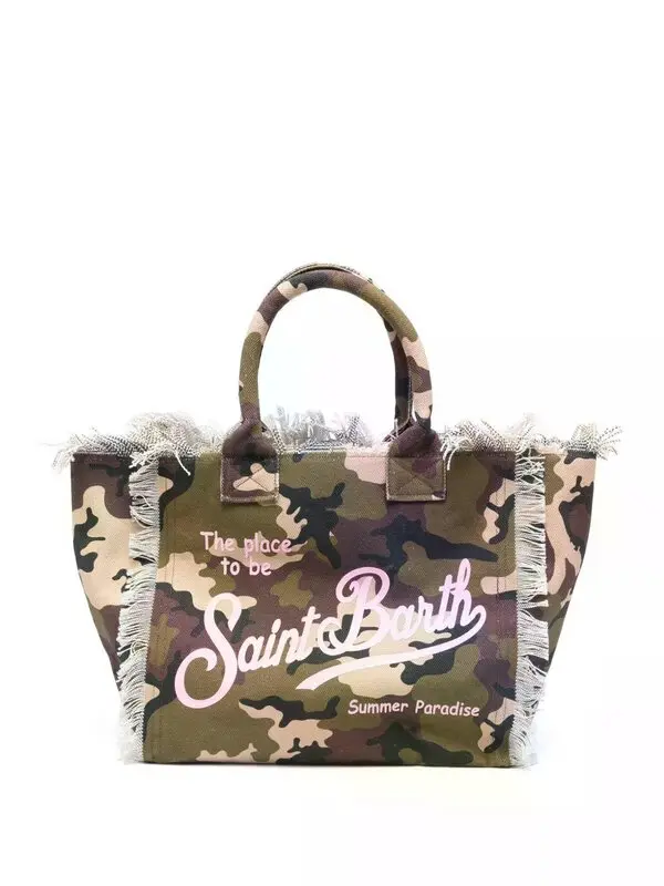 MC2 SAINT BARTH Camouflage Print Frayed Tote Bag - Brown