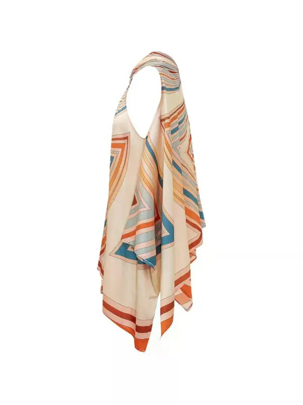 KOSE Iris Geometric Print Handkerchief Hem Top - Neutrals