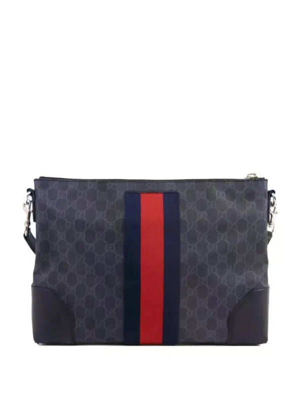 Gucci Gg Supreme Canvas Crossbody Bag With Web Stripe - Grey