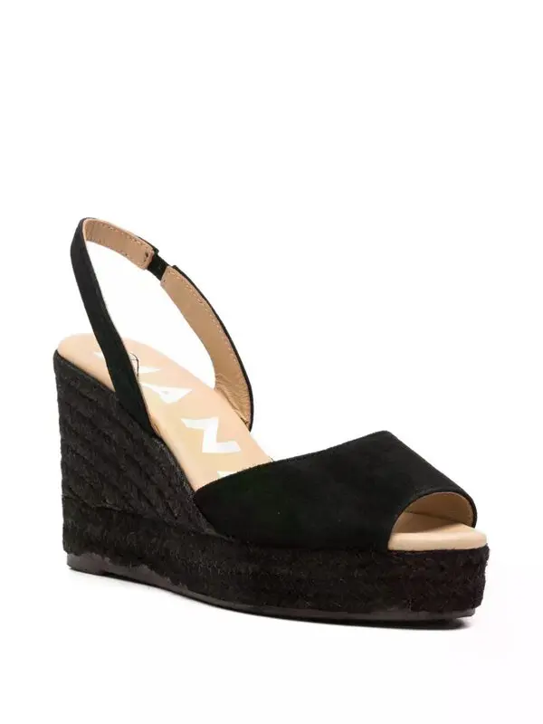 Manebí Suede Slingback Raffia Wedge Sandals - Black