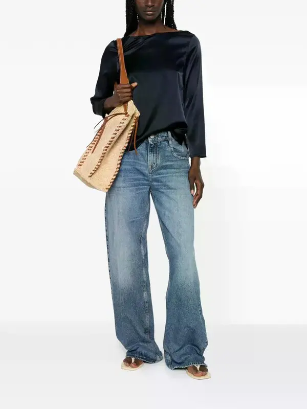 PUROTATTO Satin Boat-neck Blouse - Blue