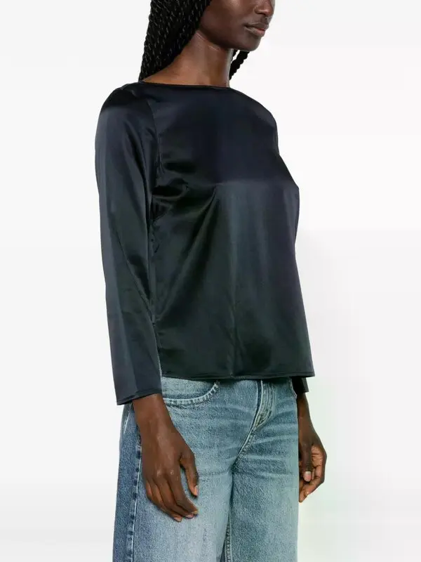 PUROTATTO Satin Boat-neck Blouse - Blue