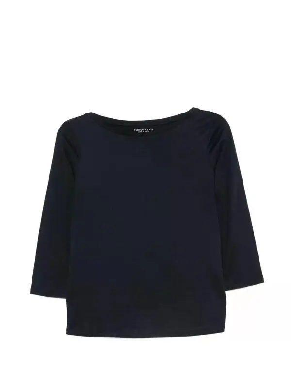 PUROTATTO Boat Neck Three-quarter Sleeve Top - Blue