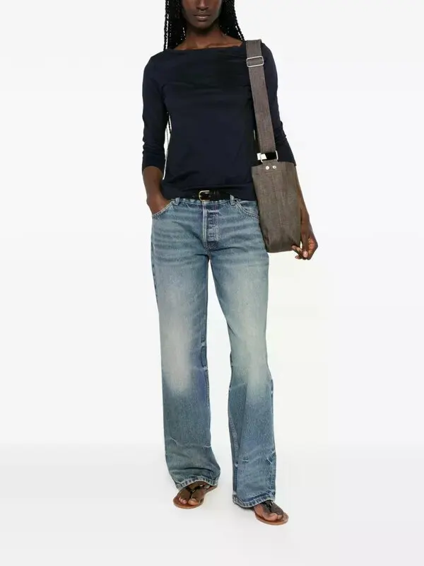 PUROTATTO Boat Neck Three-quarter Sleeve Top - Blue