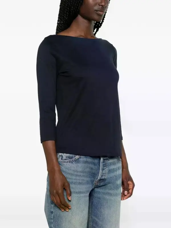 PUROTATTO Boat Neck Three-quarter Sleeve Top - Blue