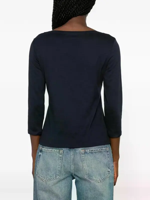 PUROTATTO Boat Neck Three-quarter Sleeve Top - Blue