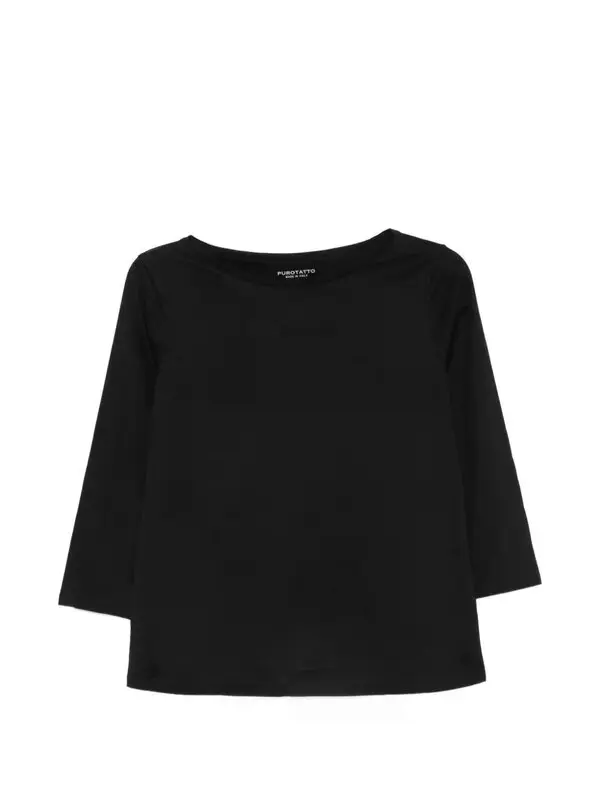 PUROTATTO Boat-neck Three-quarter Sleeve Top - Black