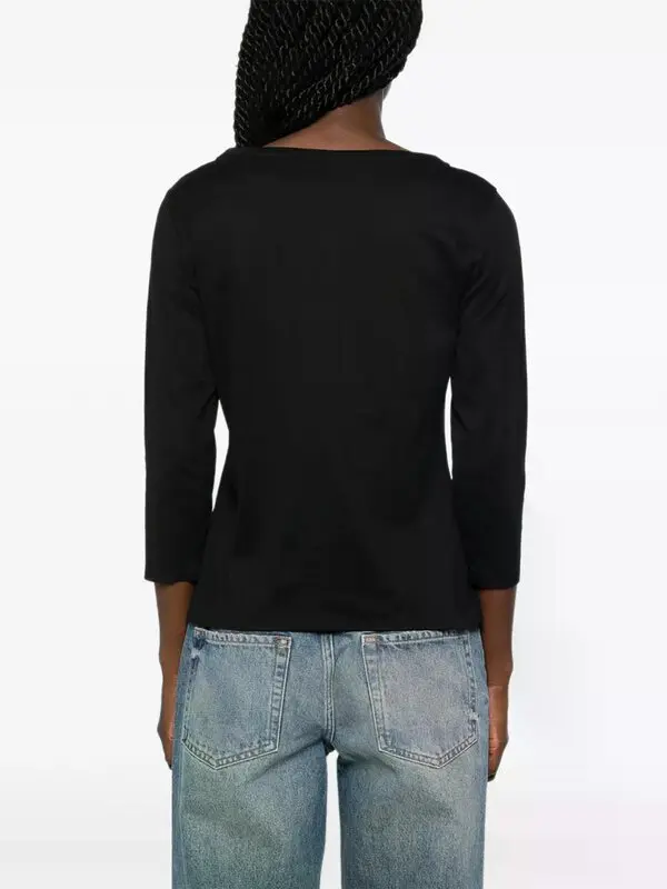PUROTATTO Boat-neck Three-quarter Sleeve Top - Black