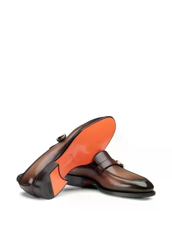 Santoni Polished Leather Loafers With Side Buckle