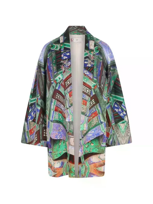 HUI HUI Graphic Print Open-front Coat - Green