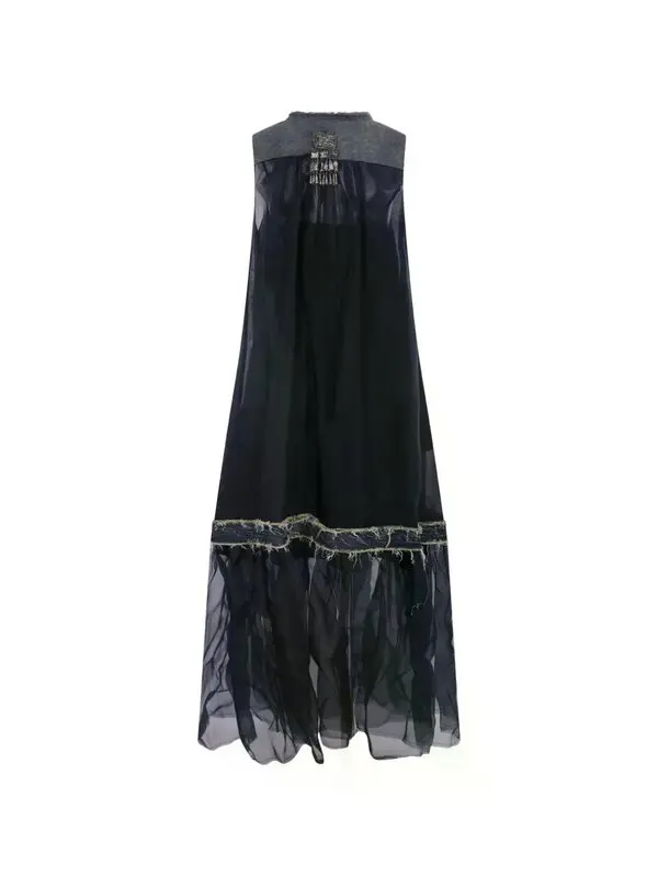 HUI HUI Lavanda Floral-patch Frayed-trim Midi Dress