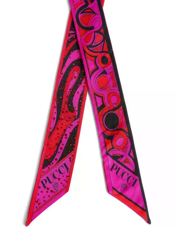 Emilio Pucci Mixed Print Silk Twill With Rhinestones Scarf