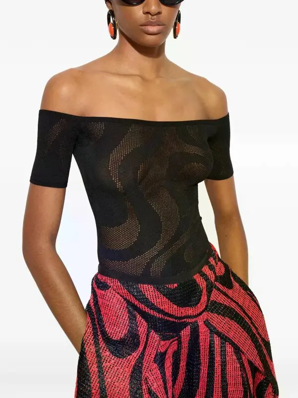 Emilio Pucci Marmo Mesh Jacquard Short Sleeve Top